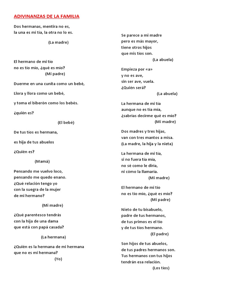 Adivinanzas de La Familia | PDF