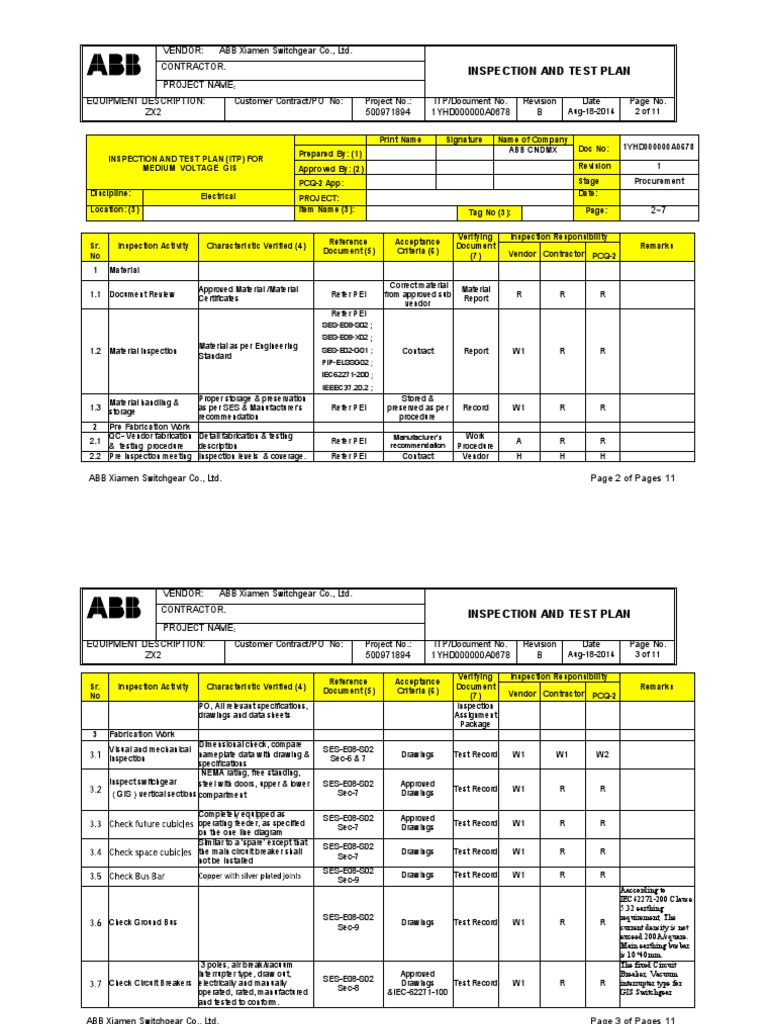 Inspection and Test Plan | PDF | Equipment | Electricity
