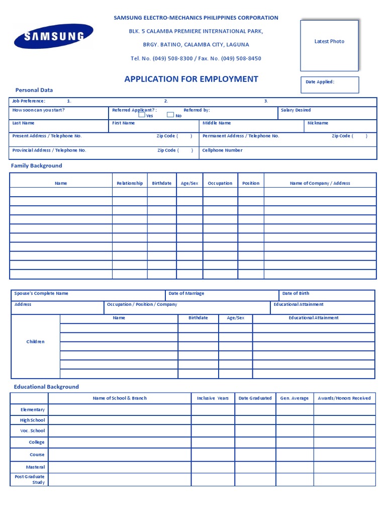 Application Form SEMPHIL | PDF | Employment | Business
