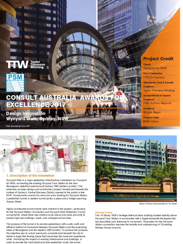 Wynyard Walk - Consult Award 2017 - Final | PDF | Tunnel | Deep Foundation