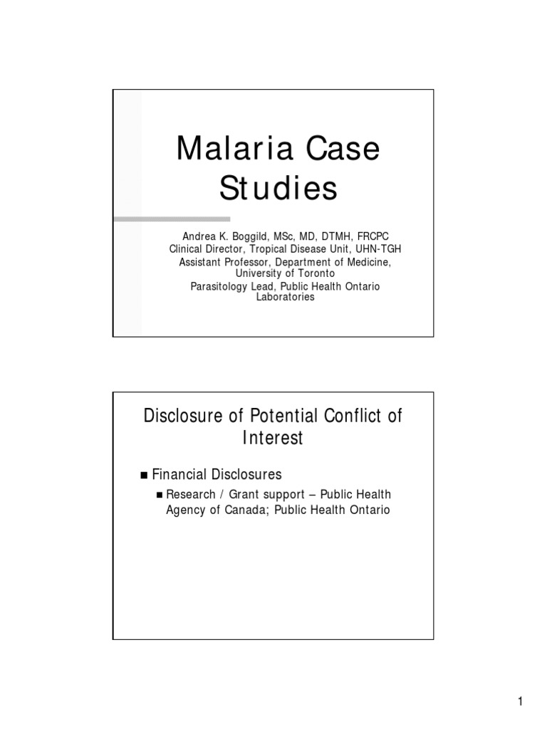 Malaria Case Studies: Disclosure of Potential Conflict of Interest ...