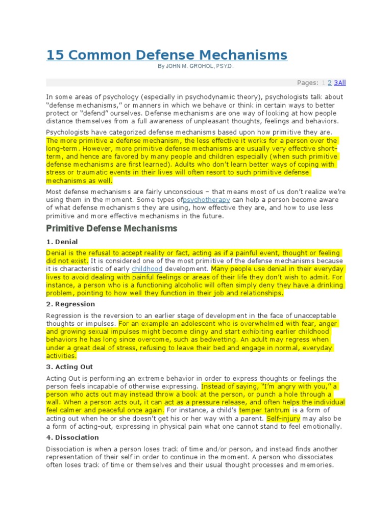 15 Common Defense Mechanisms | PDF | Defence Mechanisms | Denial