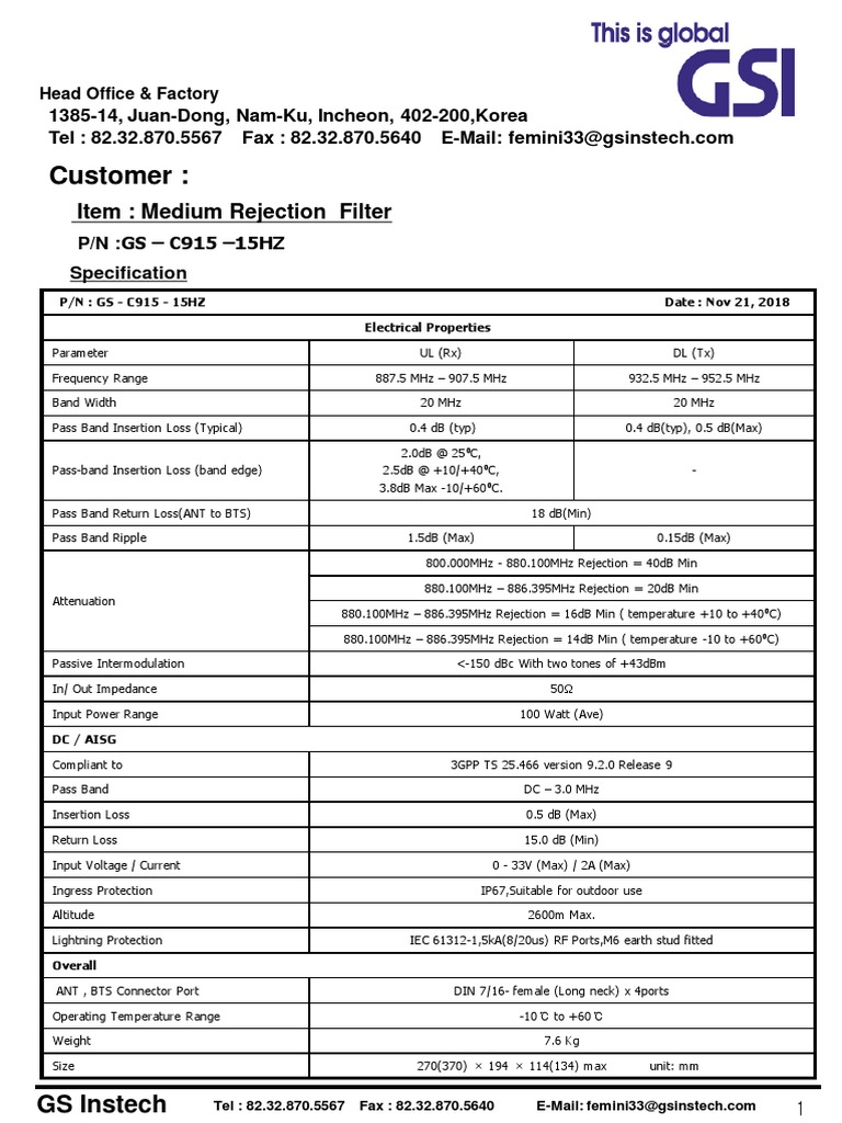 GSI Medium Rejection Filter - 20MHz | PDF | Manufactured Goods ...