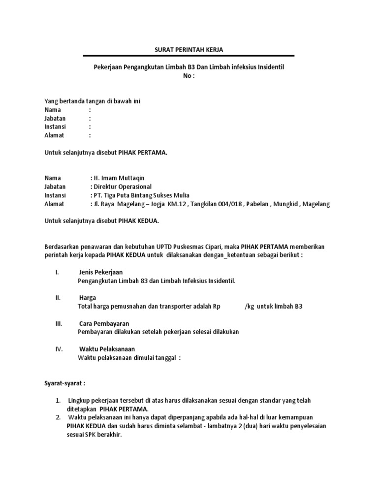 Surat Perintah Kerja Pengangkutan Limbah | PDF