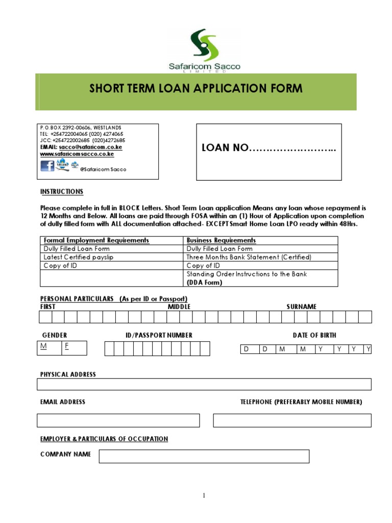 Short Term Loan Form 2015 - New | PDF | Loans | Money