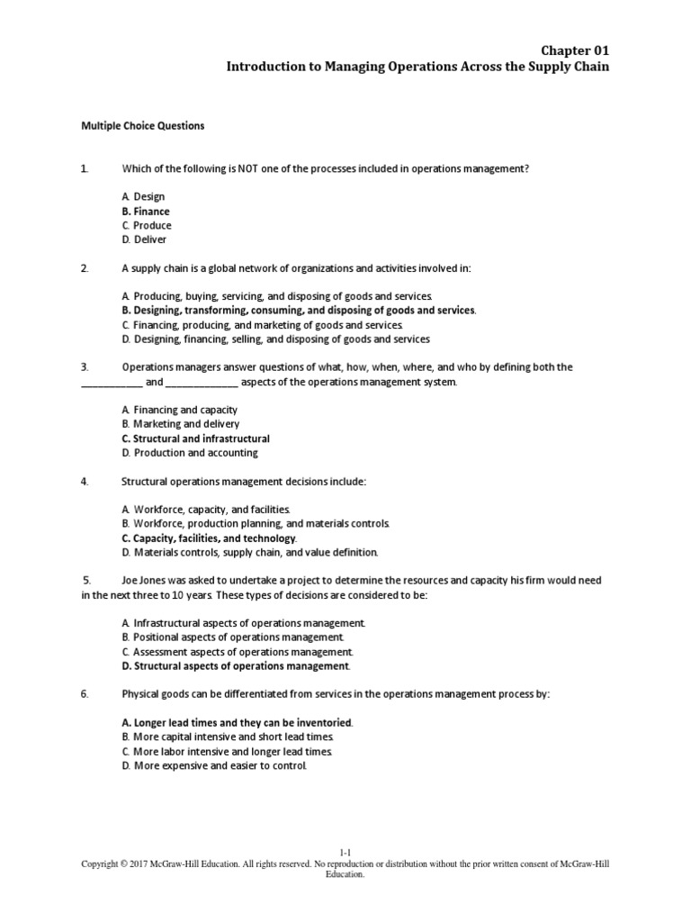 Chapter 01 Test Bank | PDF | Operations Management | Supply Chain