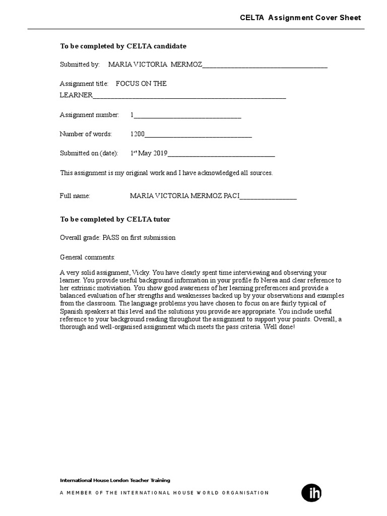 CELTA Assignment Cover Sheet: International House London Teacher ...