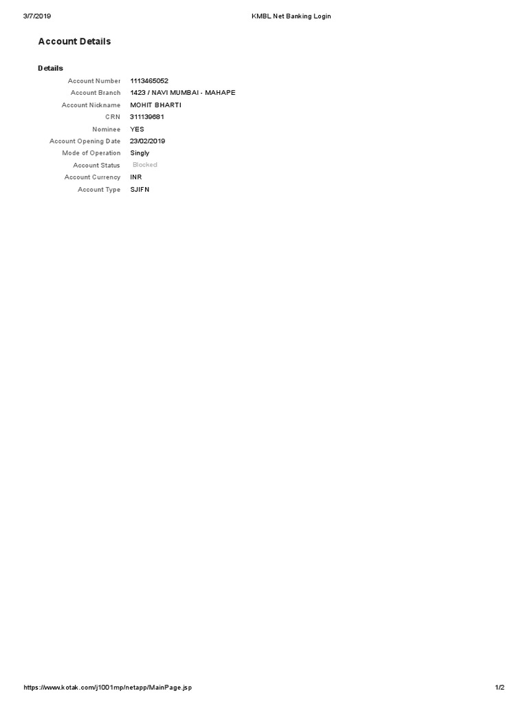 KMBL Net Banking Login PDF | PDF