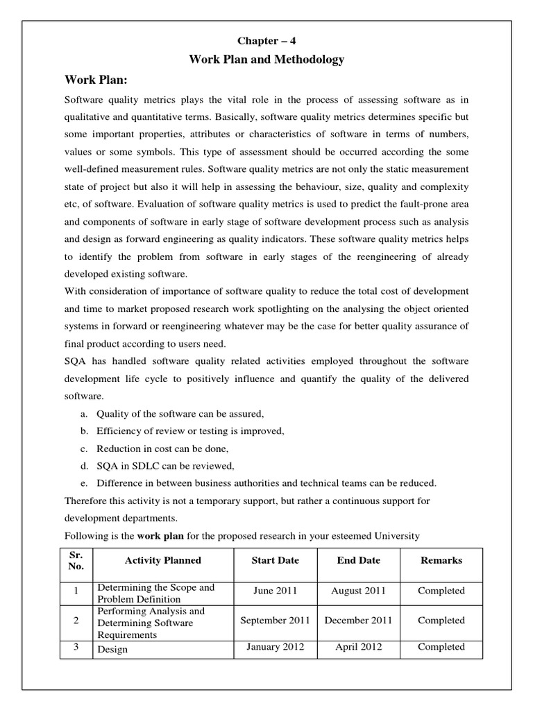 Work Plan and Methodology Work Plan:: Chapter - 4 | PDF | Software ...