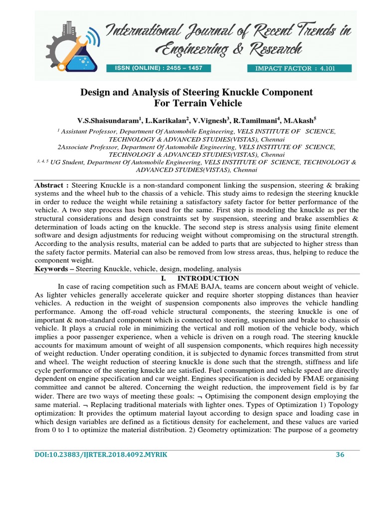 Design and Analysis of Steering Knuckle Component For Terrain Vehicle ...
