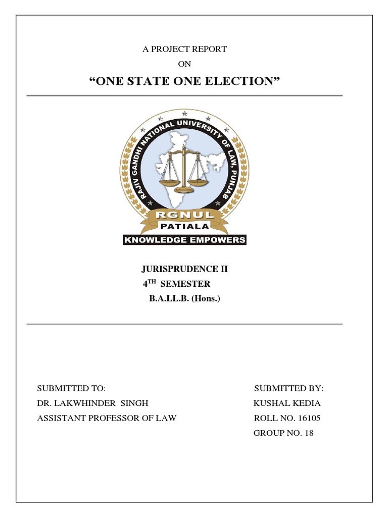 Constitutional Law Project One India One Election | PDF | U.S. State | Elections
