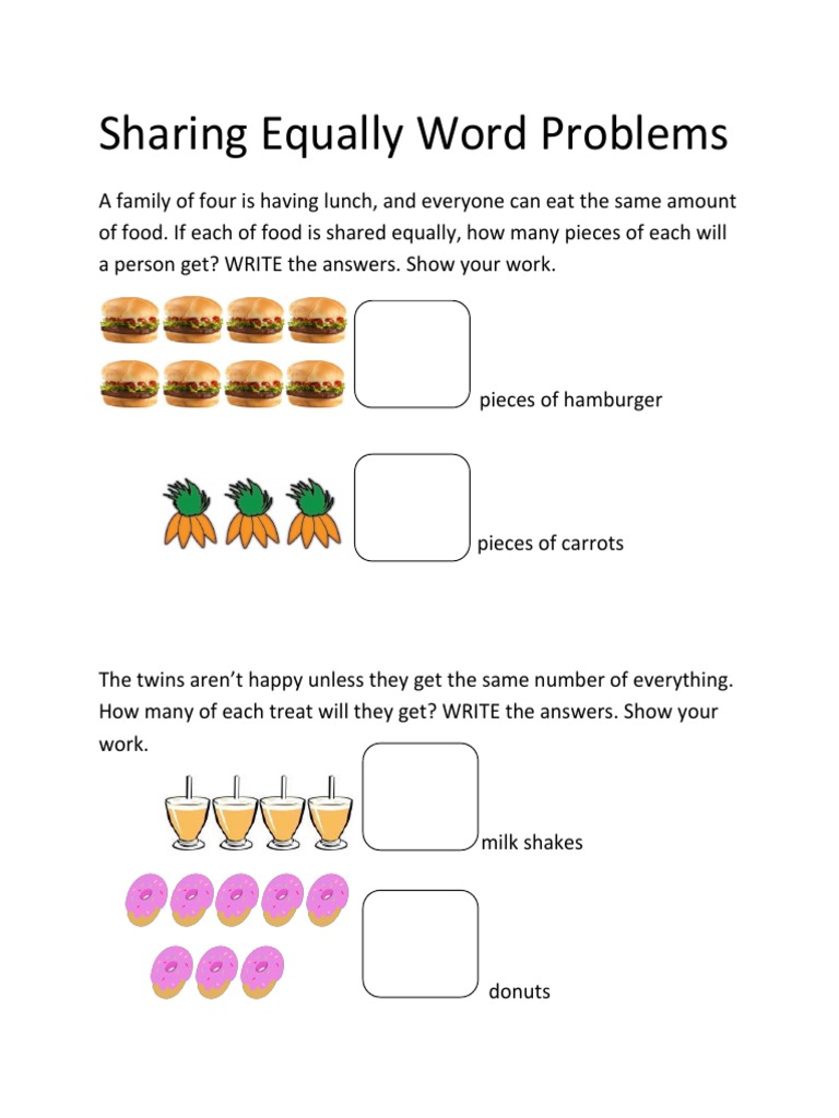 Equal Sharing Word Problems for Kids | PDF