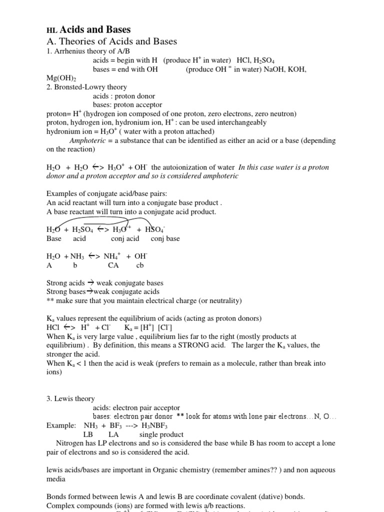 Notes-Acids and Bases | PDF | Acid | Ph