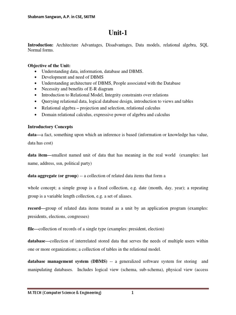 Adbms (Mtech (Cse) ) PDF | PDF | Relational Model | Databases