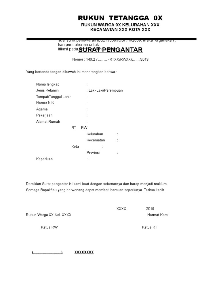 Template Surat Pengantar RT | PDF