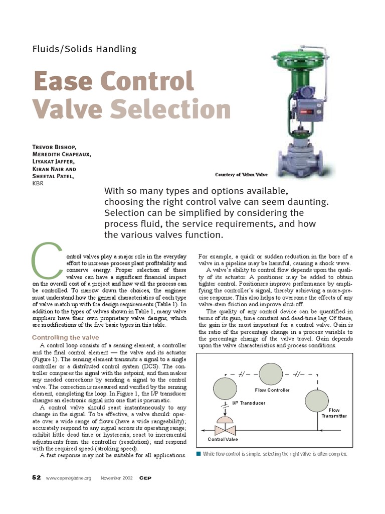 Valve Selection PDF | PDF | Valve | Fluid Dynamics