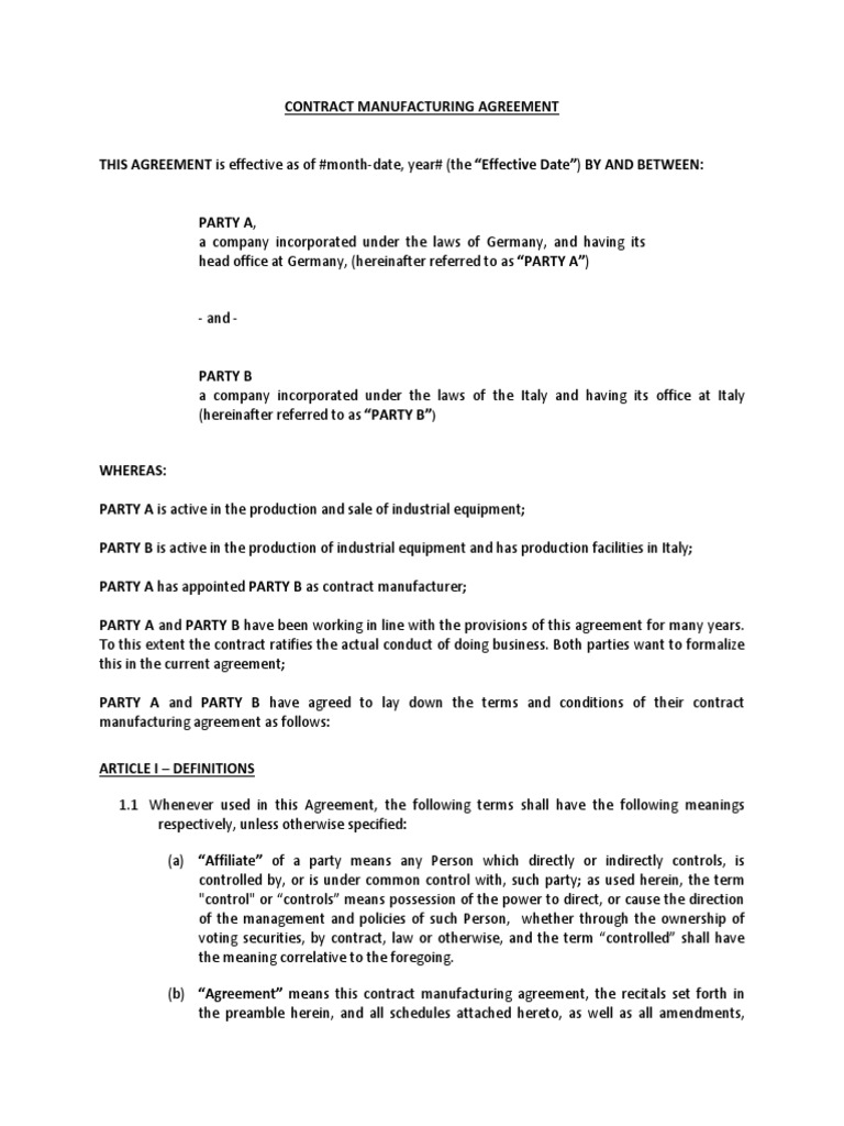 Contract Manufacturing Agreement | PDF | Arbitral Tribunal | Arbitration