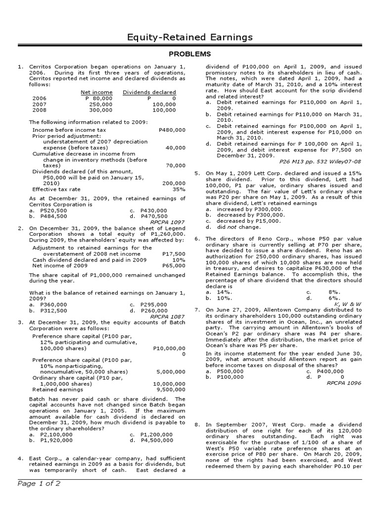Equity Retained Earnings 2 Pdf Retained Earnings Dividend