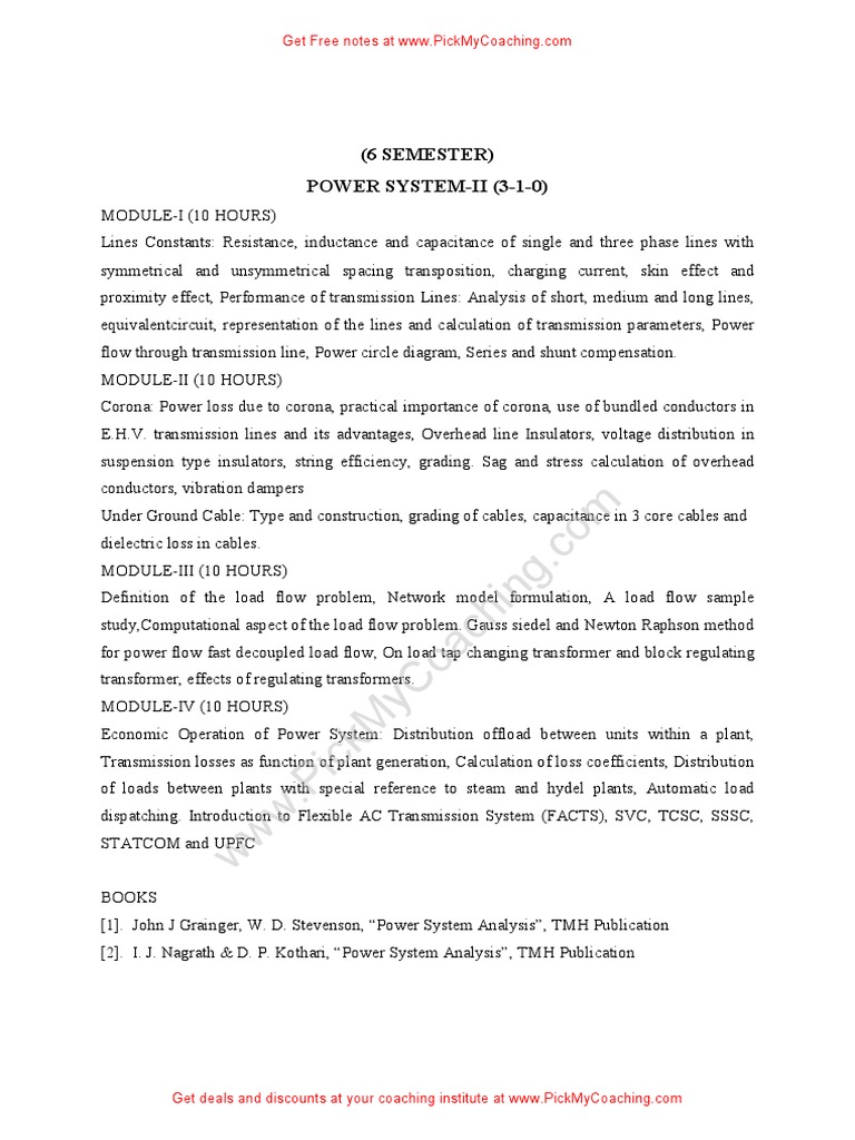 (6 Semester) POWER SYSTEM-II (3-1-0) | PDF | Electric Power Transmission | Inductance