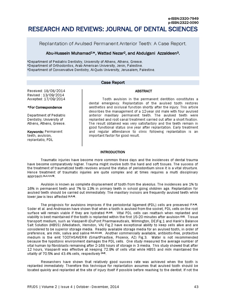 Avulsi | PDF | Human Tooth | Dentistry Branches