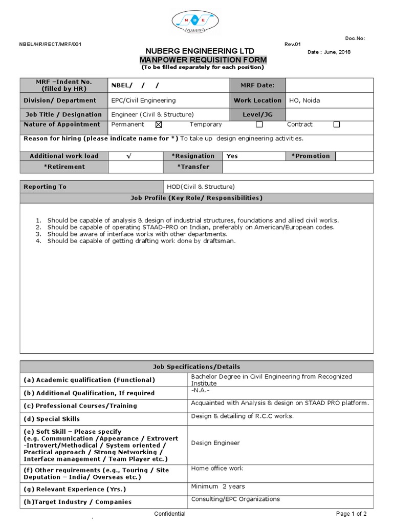 Nuberg Engineering LTD Manpower Requisition Form | PDF | Engineering ...
