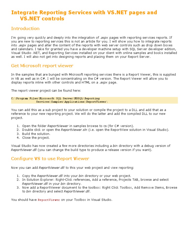Integrate Reporting Services With Page | PDF | Web Page | Microsoft ...
