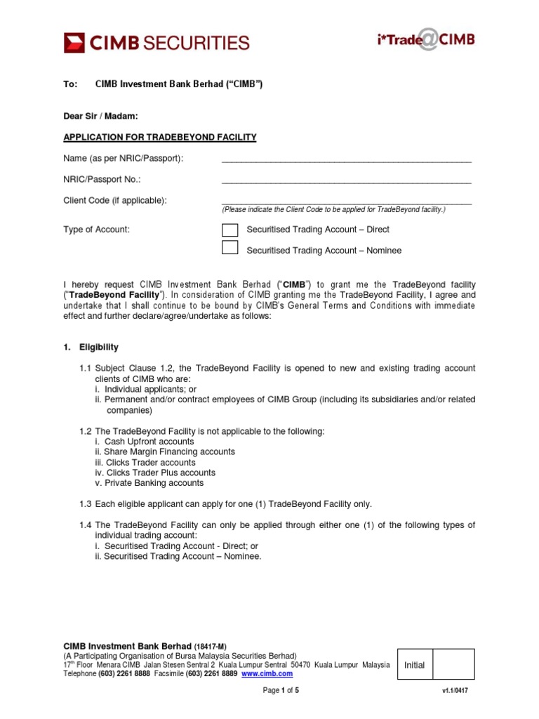 To: Cimb Investment Bank Berhad ("Cimb") : (Please Indicate The Client ...