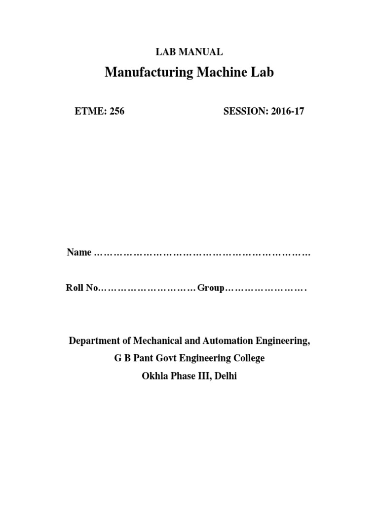 Machine Shop Title Page | PDF | Technology & Engineering