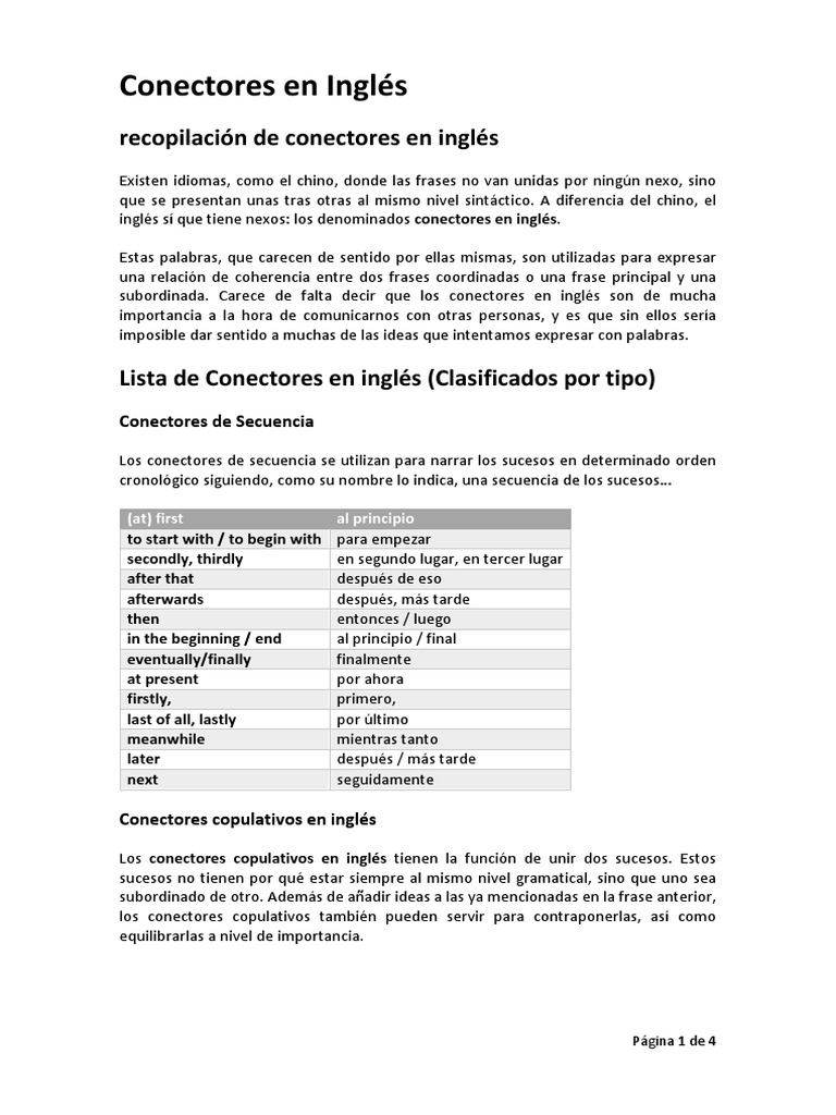 Conectores Ingles | PDF | Idioma en Inglés | Oración (Lingüística)