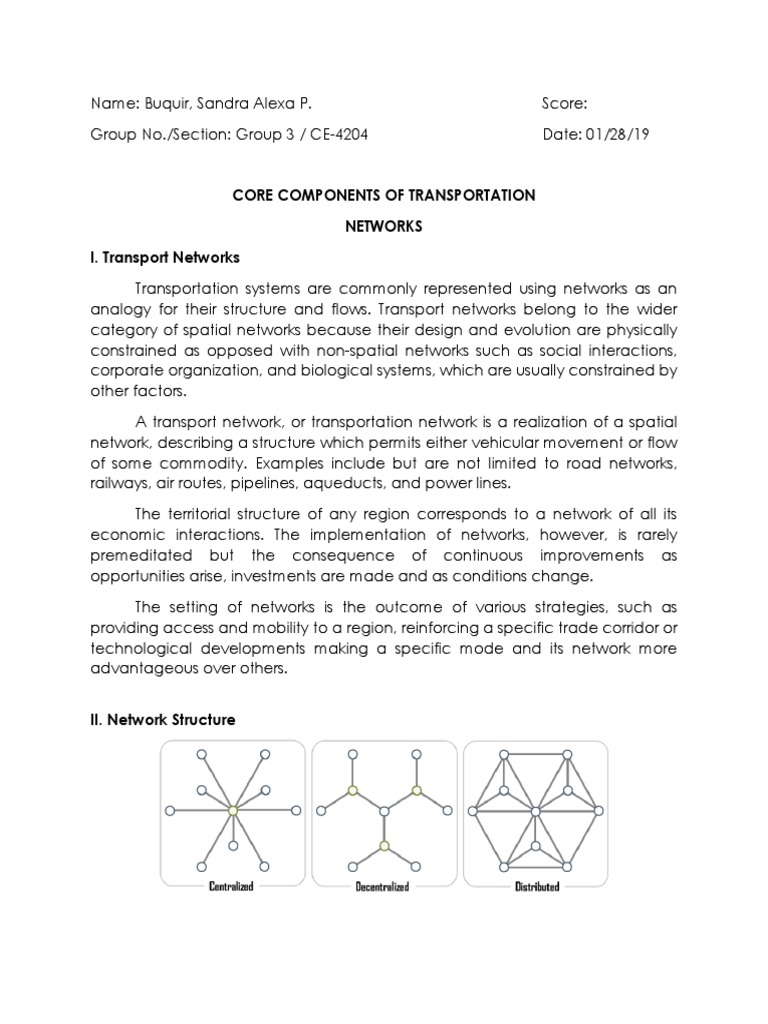 Core Components of Transportation Networks I. Transport Networks | PDF ...