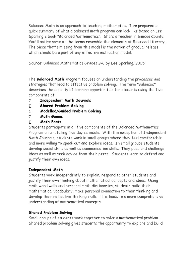 Balanced Math Is An Approach To Teaching Mathematics | PDF | Teaching ...