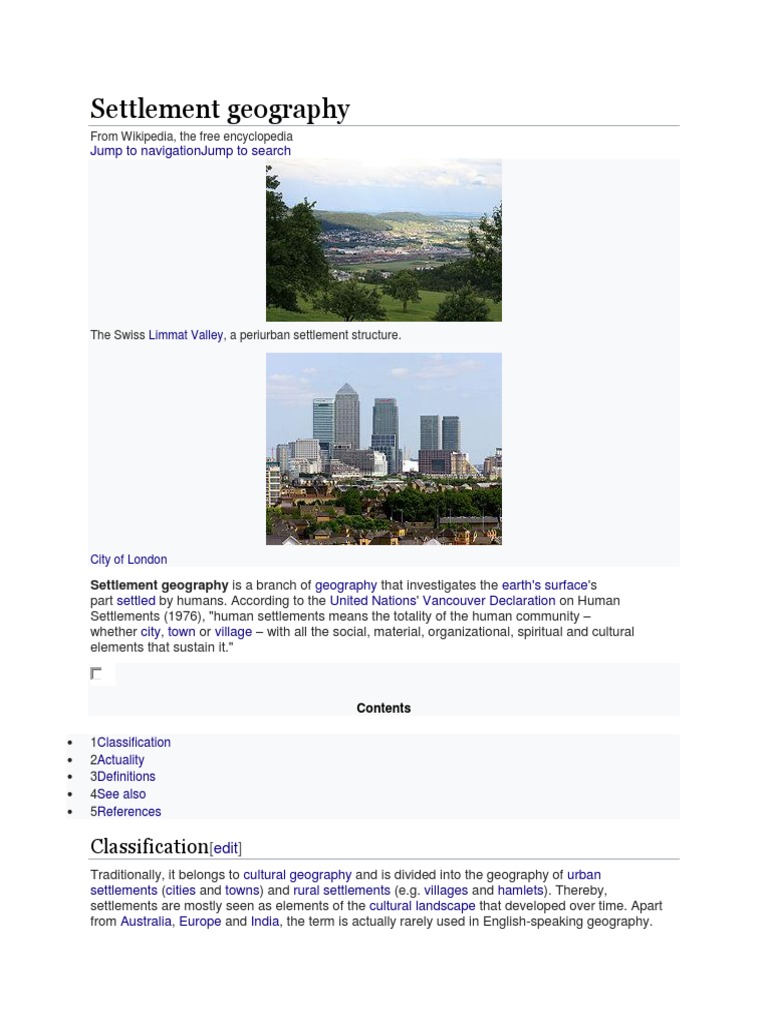 Settlement Geography: Classification | PDF | Settlement Geography | Ecology