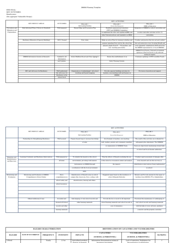 DRRM Planning Template for Schools | PDF | Hazards | Risk Management