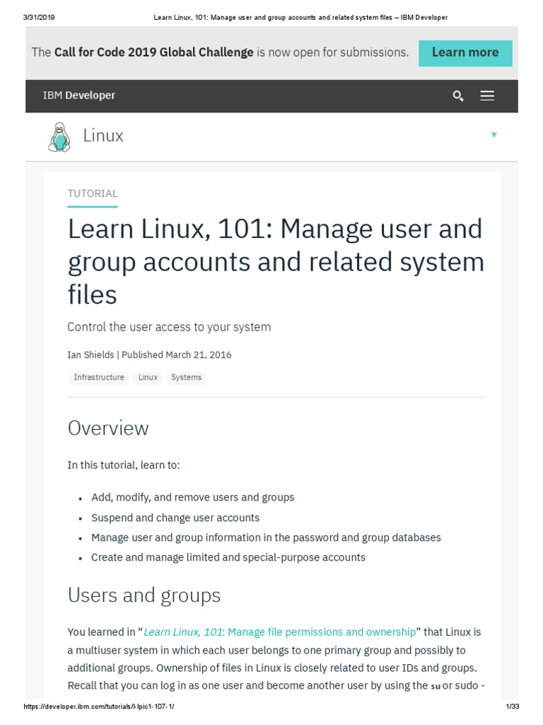 Learn Linux 101 Manage User And Group Accounts And Related System Files Ibm Developer Pdf
