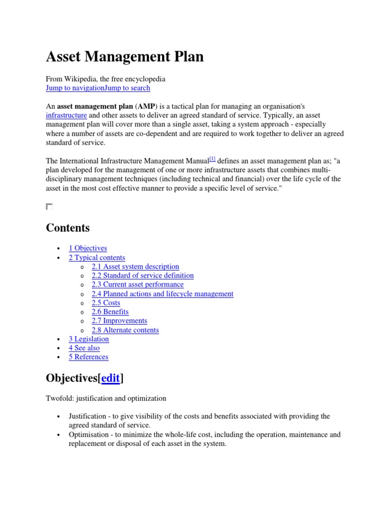 Asset Management Plan | PDF | Business