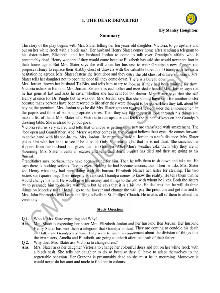 The Dear Departed: Play Summary & Analysis | PDF