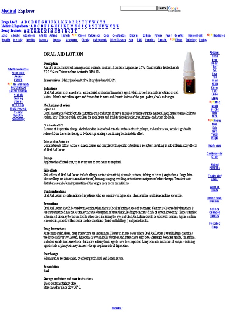 Oral Aid Lotion: Uses and Dosage Guide | PDF | Medicine | Clinical Medicine
