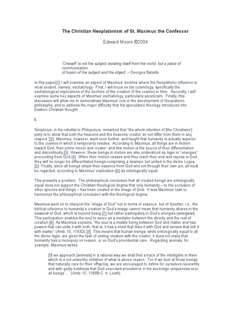 The Christian Neoplatonism of St. Maximus The Confessor: Edward Moore ...