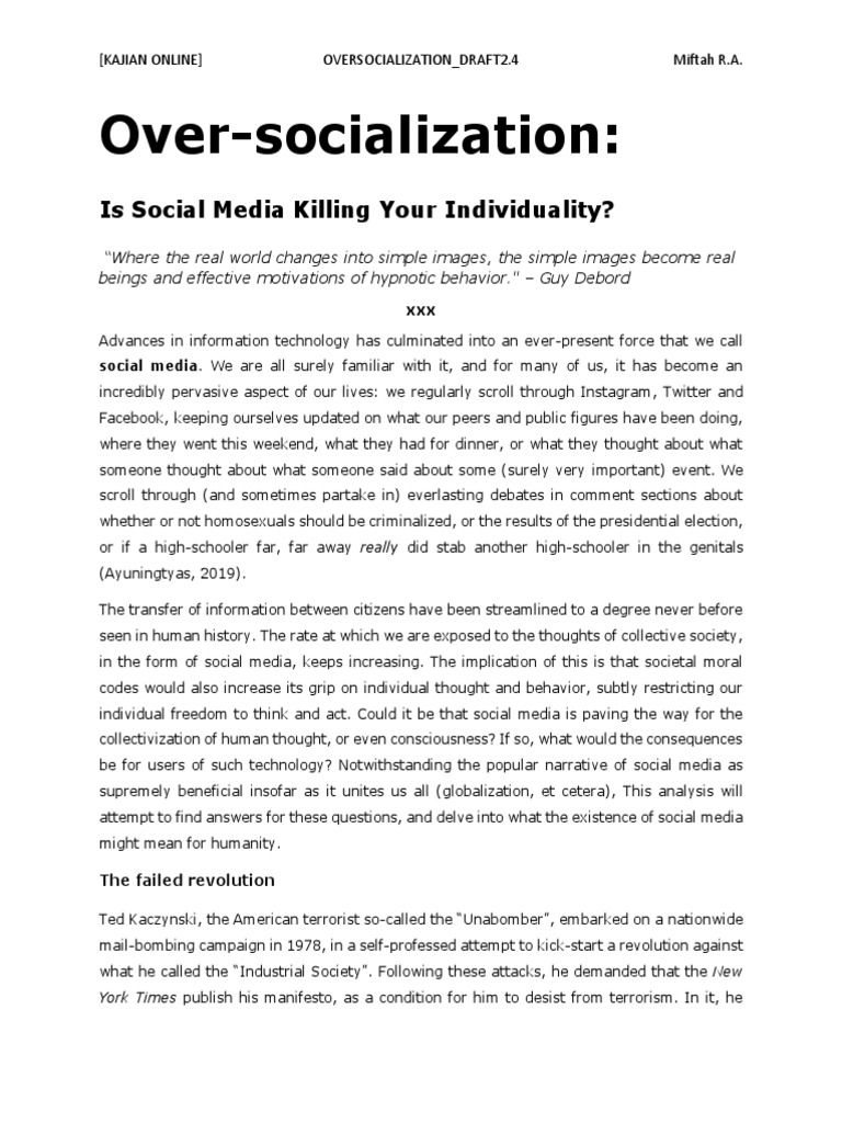Oversocialization: Is Social Media Killing Our Individuality? | PDF ...