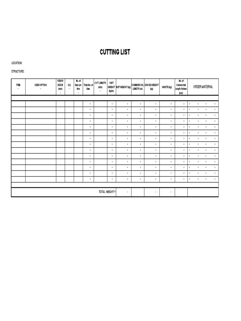 Cutting List Format | PDF | Building Materials | Materials