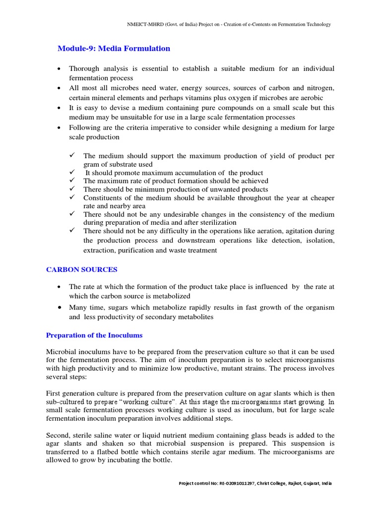 Module-9 (Theory) Media Formulation | PDF | Growth Medium | Fermentation