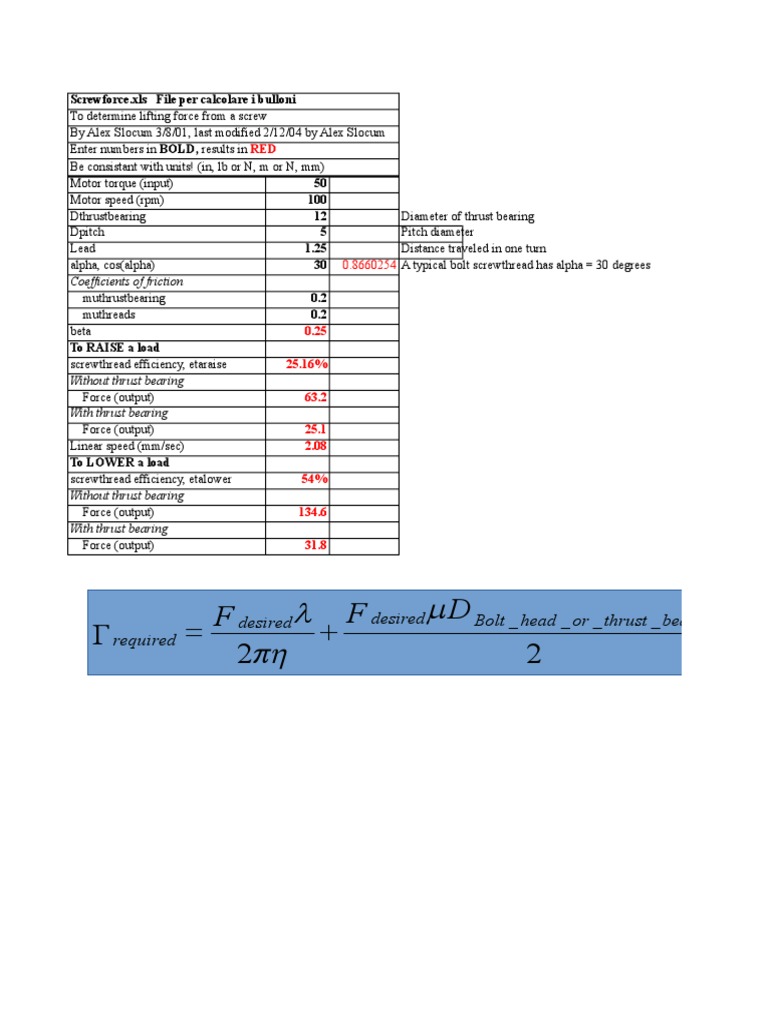 Ball Screw Force Calculation Tool | PDF