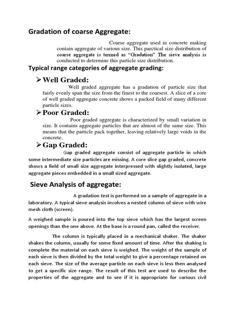 Gradation of Coarse Aggregate:: Well Graded | PDF | Materials | Chemistry