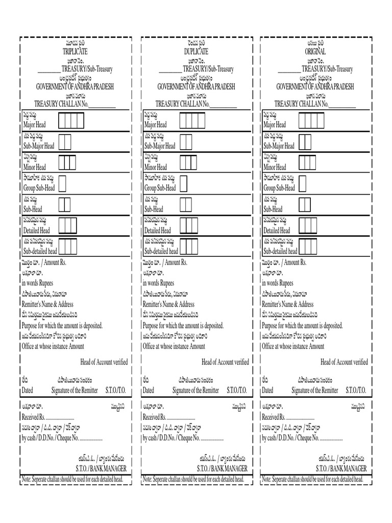 Treasury Challan Form PDF | PDF | Rupee | Cheque