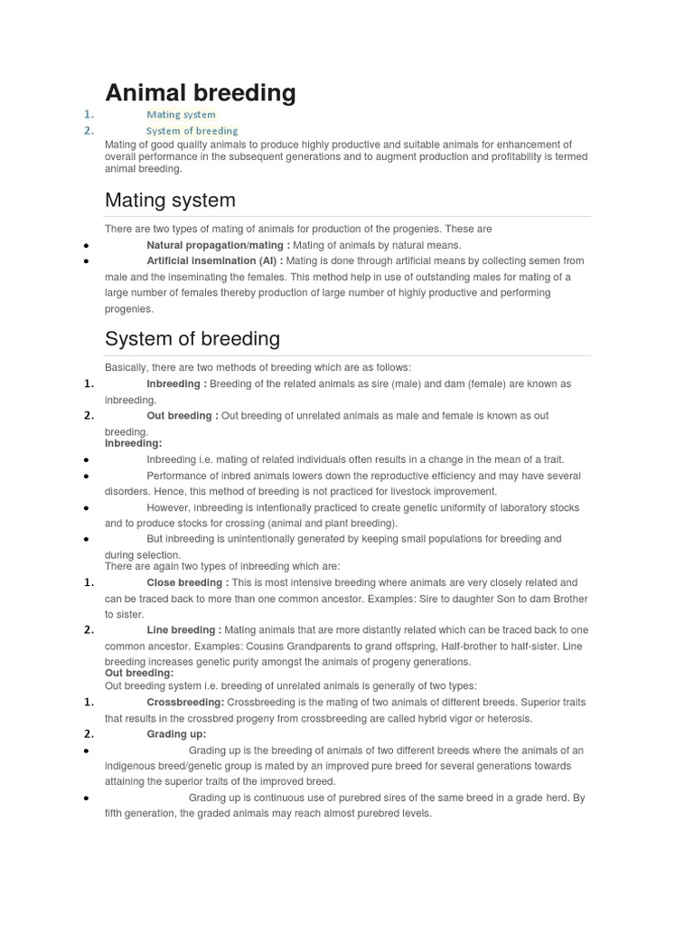 Animal Breeding Systems Guide | PDF | Selective Breeding | Inbreeding