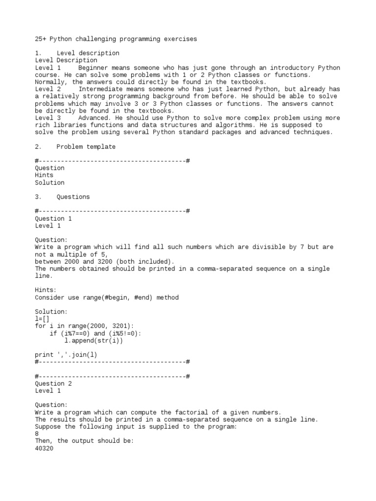 25+ Python Challenging Programming Exercises | PDF | Anonymous Function ... 25+ Python Challenging Programming Exercises | PDF | Anonymous Function ...