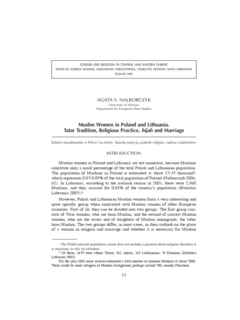 Muslim Women in Poland and Lithuania. Tatar Tradition, Religious ...