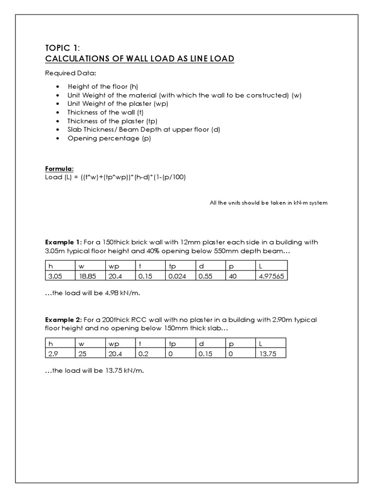 Topic 1: Calculations of Wall Load As Line Load: Formula | PDF ...