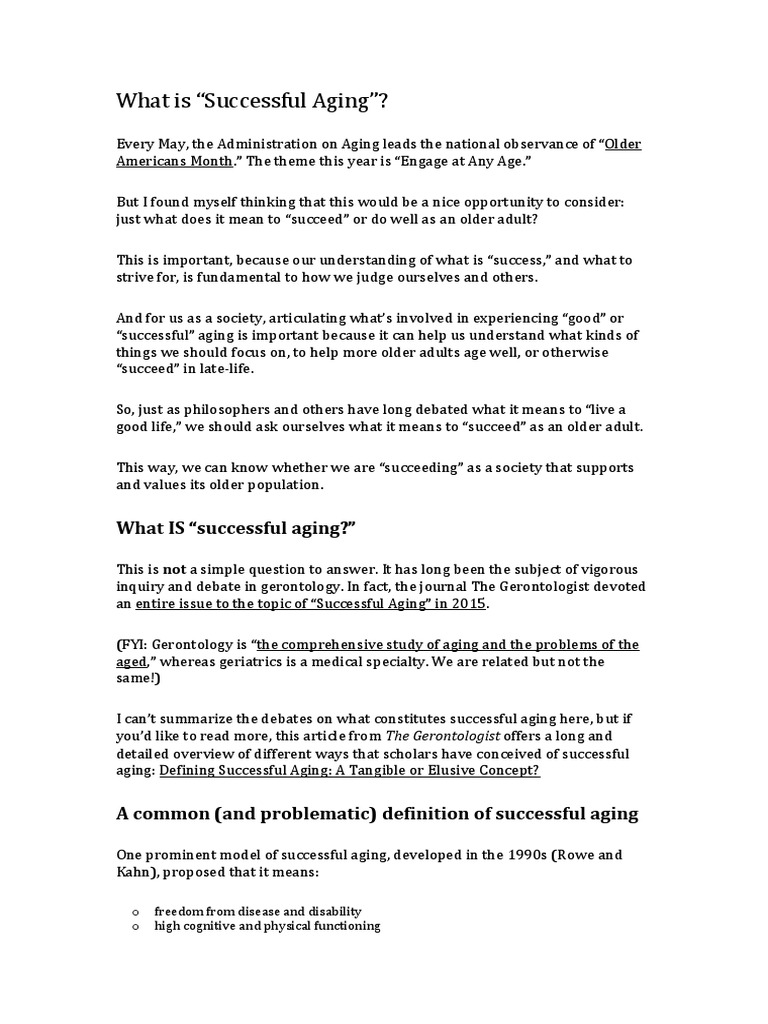 What Is Sucessful Ageing? | PDF | Coping (Psychology) | Psychological ...