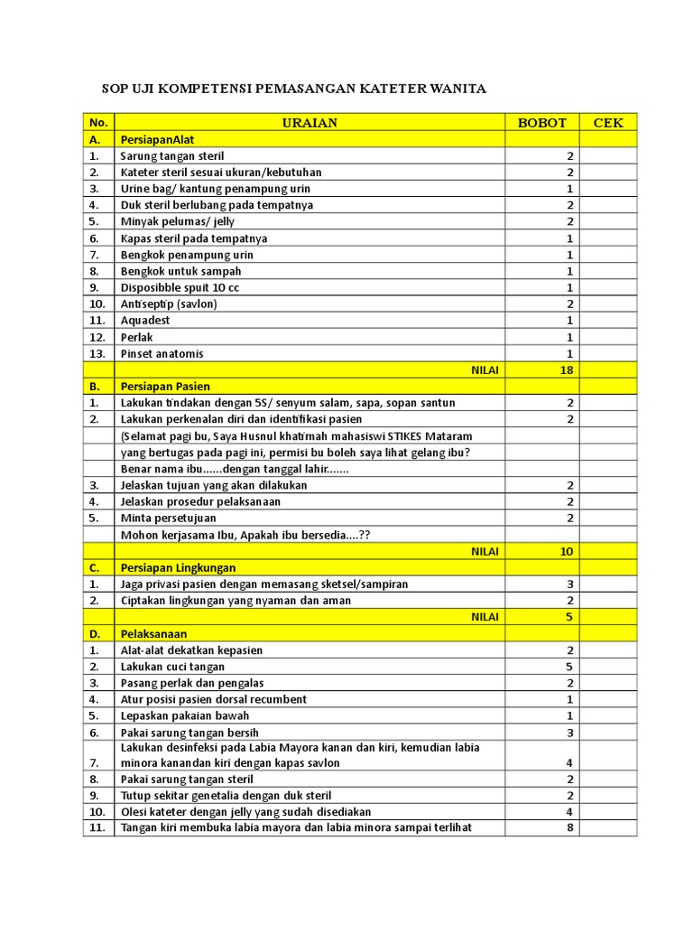 Ceklist Kateter | PDF